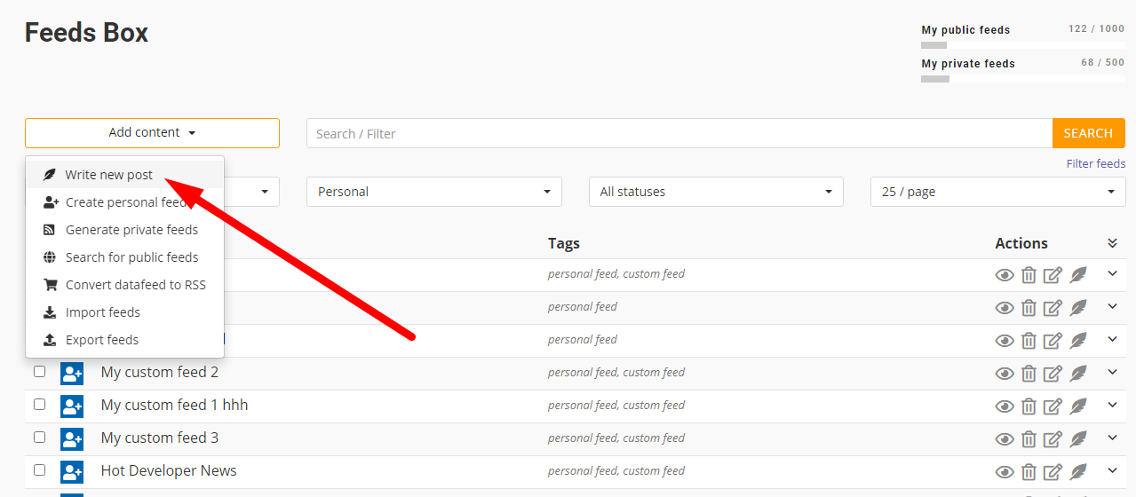 Personal Feeds User Guide